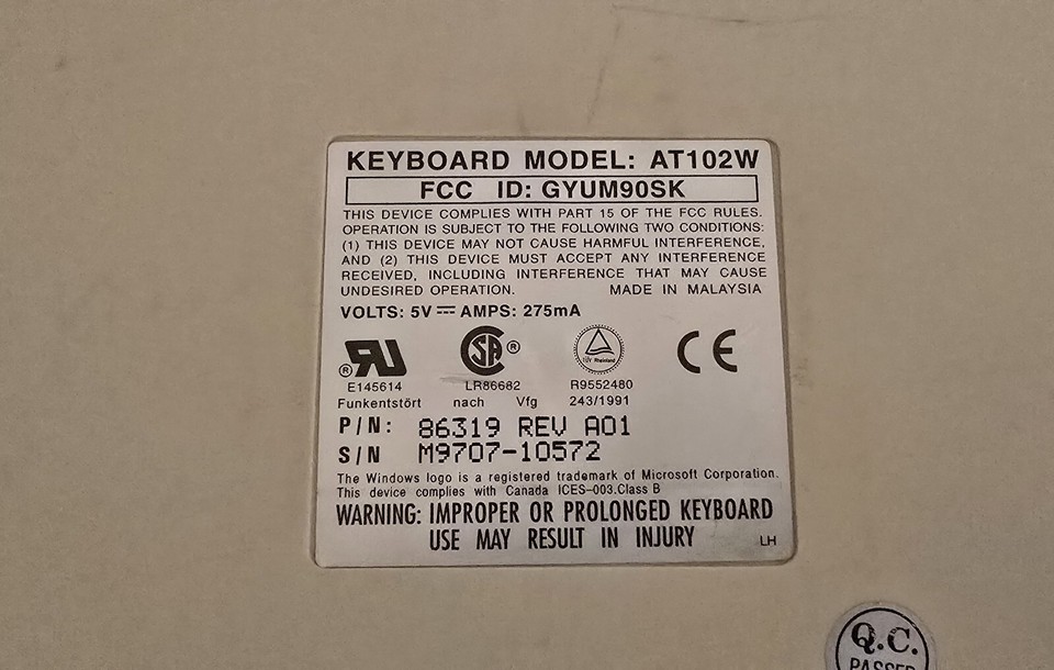 Vintage Dell AT102W Mechanical Keyboard PS/2 - GYUM90SK - Tested and ...