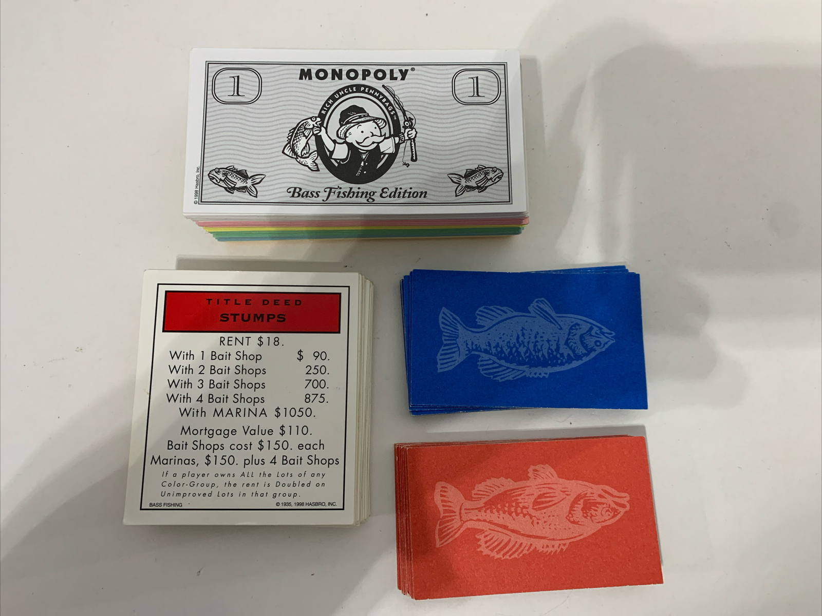 MONOPOLY Bass Fishing Edition Lot Of CARDS & MONEY Only. USAOPOLY ...
