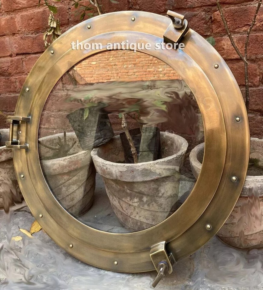 17 inches Canal Boat Porthole Window Glass-Nickel Finish Ship Window ...