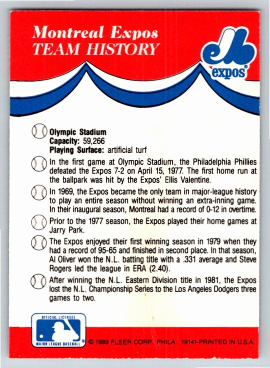 1989 Fleer Team Stickers Montreal Expos Montreal Expos #NNO | eBay