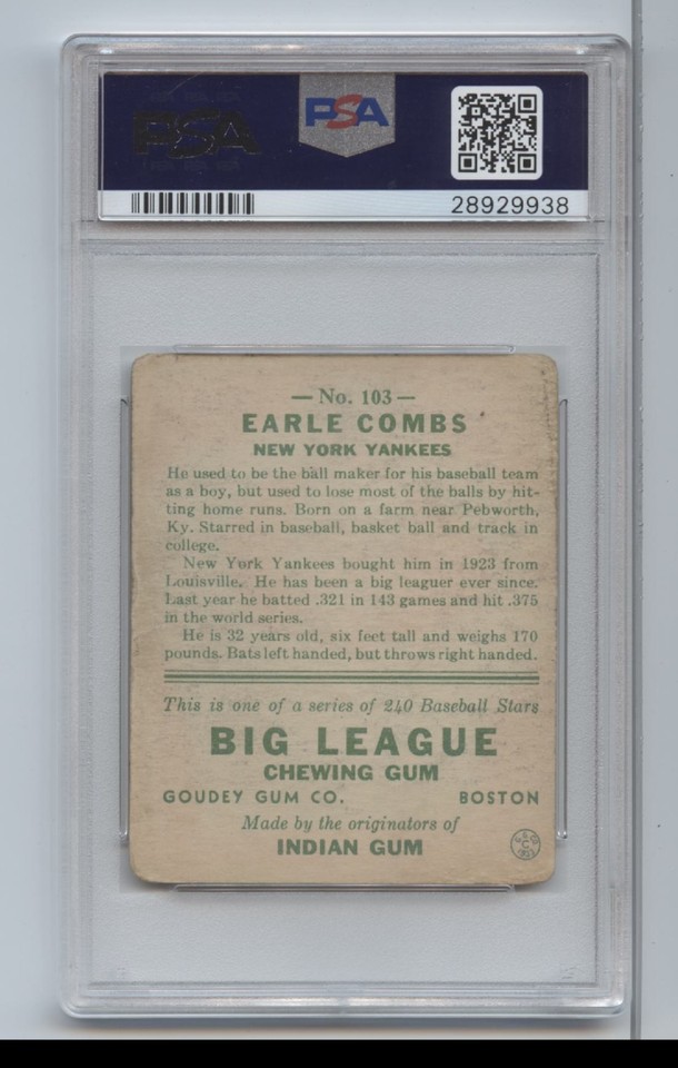 1933 Goudey Earle Combs #103 PSA 3 | eBay