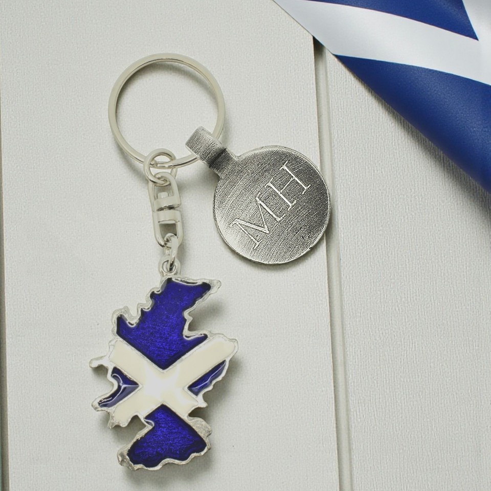 Personalised English Pewter Scottish Flag on Map Enamel Keyring in a ...