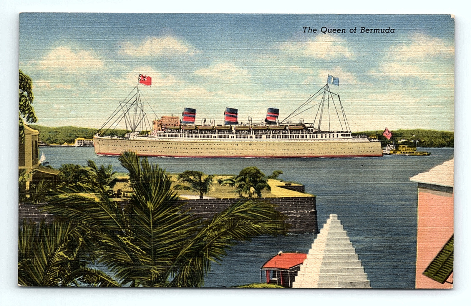 The Queen of Bermuda Ship UNP Linen Hamilton Harbour Liner Boat ...