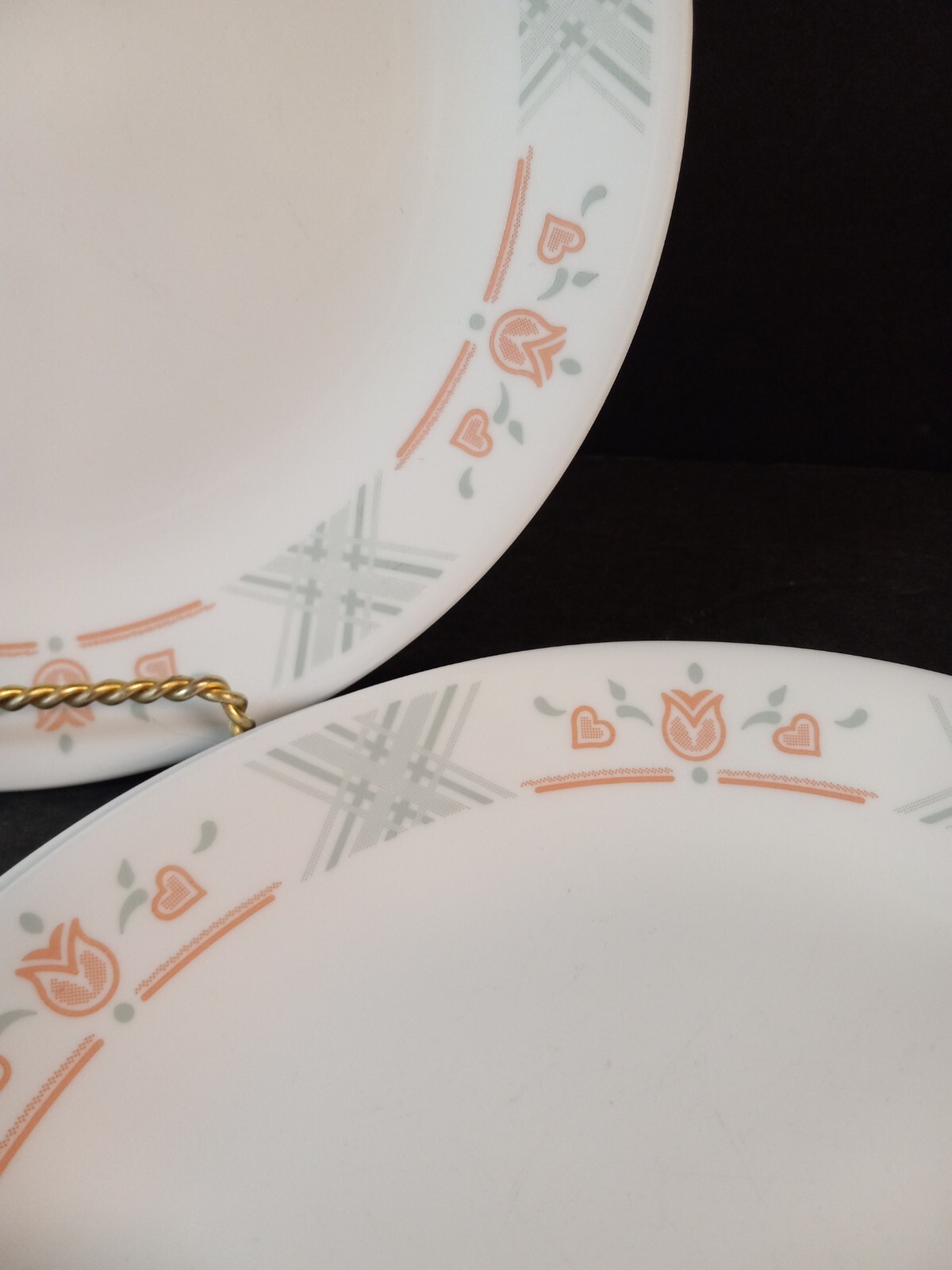 Set of 4 Corelle Dutch Lattice Dinner Plates with Peach Pink Tulips and ...