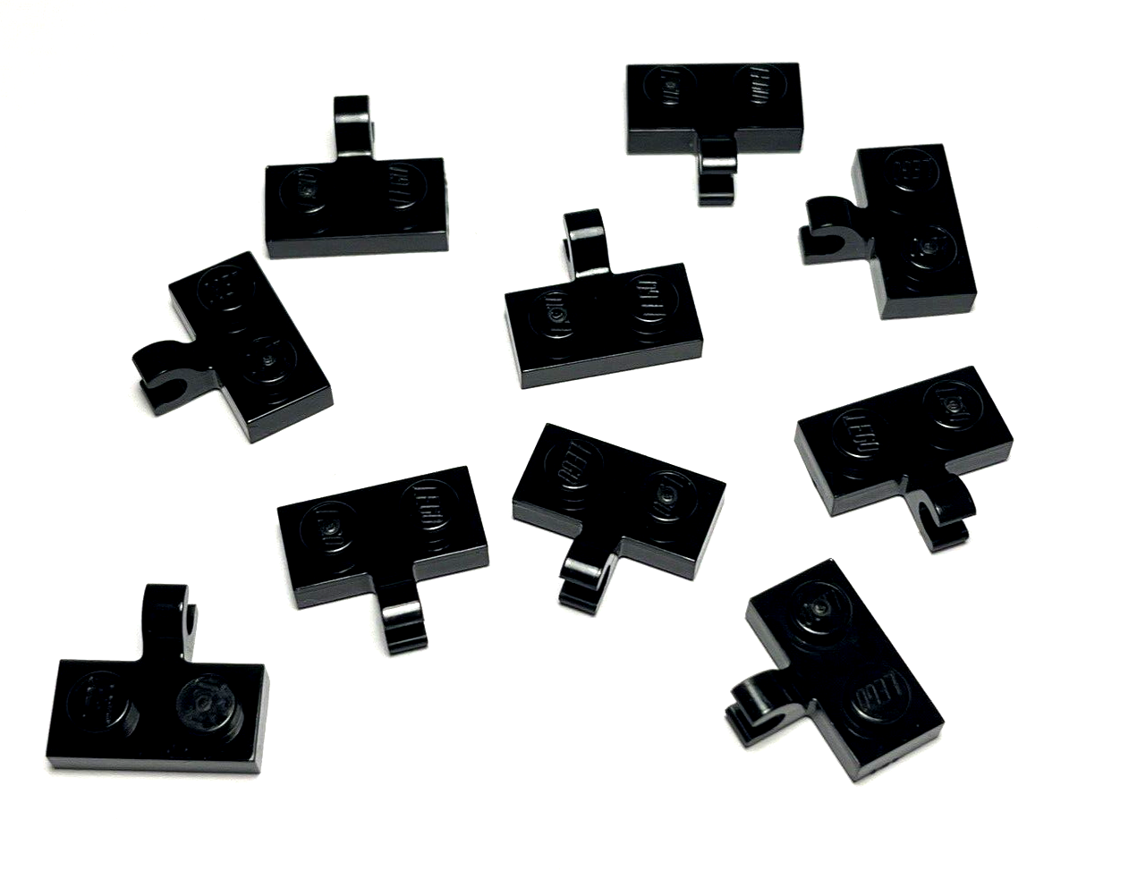 LEGO 10x Plate, Modified 1 x 2 Clip on Side (Horiz) Black 11476 65458 ...