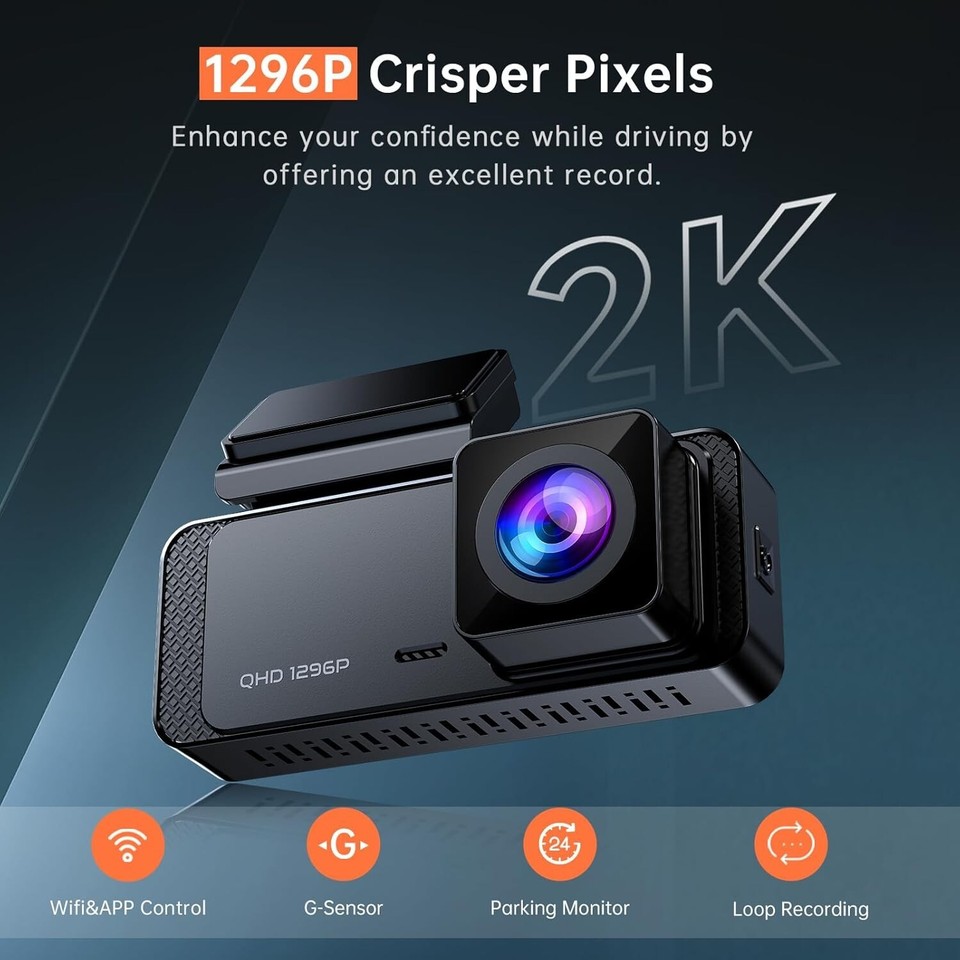 2024 Front Dashcam 1296P, V300 WiFi Dash Camera for Cars with App ...