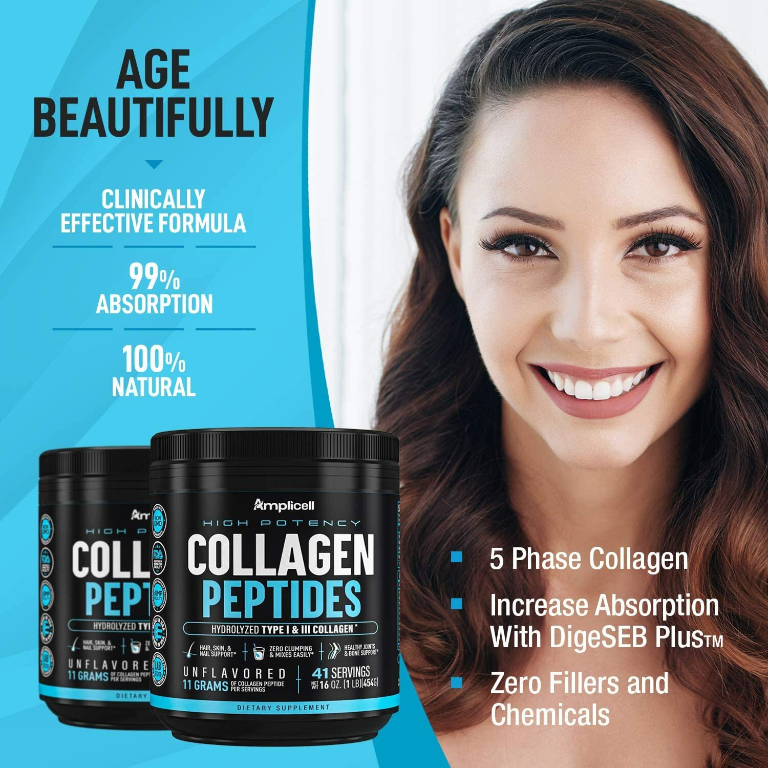 Collagen Peptides - 454g Hydrolyzed Collagen Powder - Type 1 & Type 3 ...
