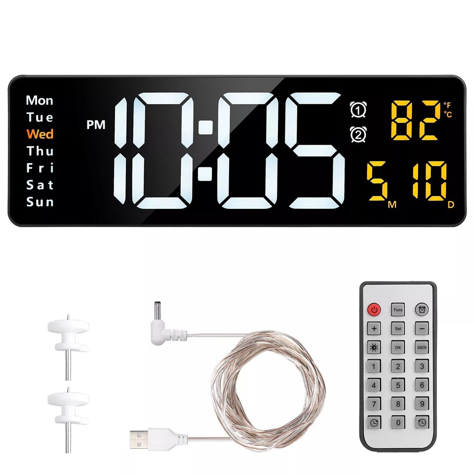 16" Large Digital Wall Clock with Remote, Large Display LED Wall Clock ...