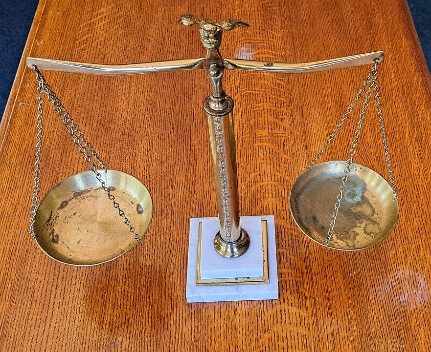 Vintage Brass Contempora Balance Of Justice Scale Marble Base With ...