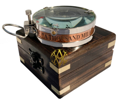 Compass with Wooden Box Antiqu Nautical Brass Vintage Gift For Sailor ...