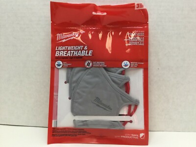 Milwaukee Face Mask Lightweight Breathable ~ Gray 3pk ~ 48-73-4231 ...