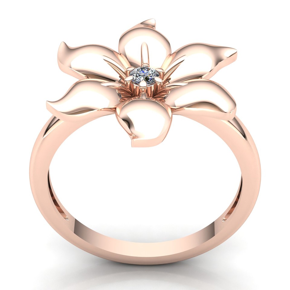 Genuine 0.07ctw Round Diamond Ladies Flower Solitaire Engagement Ring ...