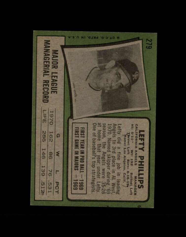 1971 Topps Baseball #279 Lefty Phillips MG STARX 6.5 EX/MT+ CS88482 | eBay