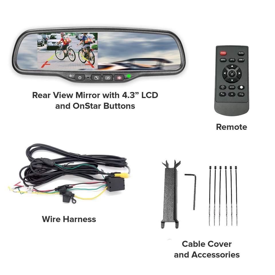 Rearview Mirror Universal Fit with 4.3" Ultra Bright LCD and OnStar ...