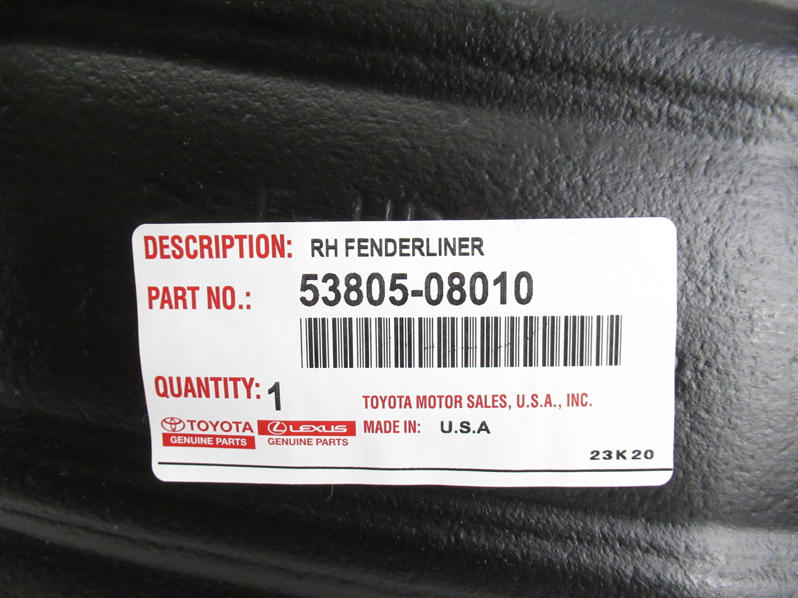 TOYOTA Genuine OEM 53805-08010 Liner Front Fender RH 5380508010 for ...