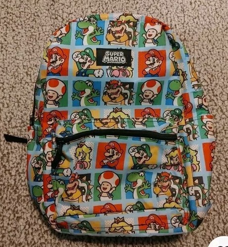 Nintendo Super Mario Bros 17" Backpack All Over Character Luigi Toad ...