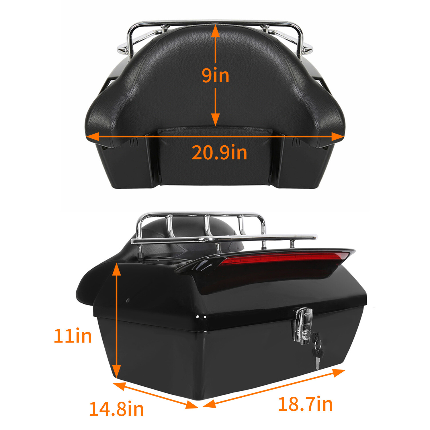 Black Motorcycle Trunk Tail Box Luggage Case top rack For Honda Harley ...