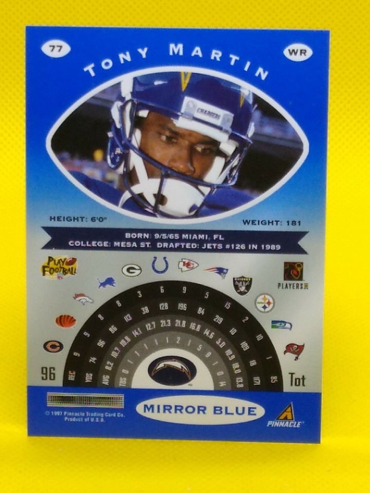 Tony Martin 1997 Certified MIRROR BLUE #77 Colorado Mesa San Diego ...