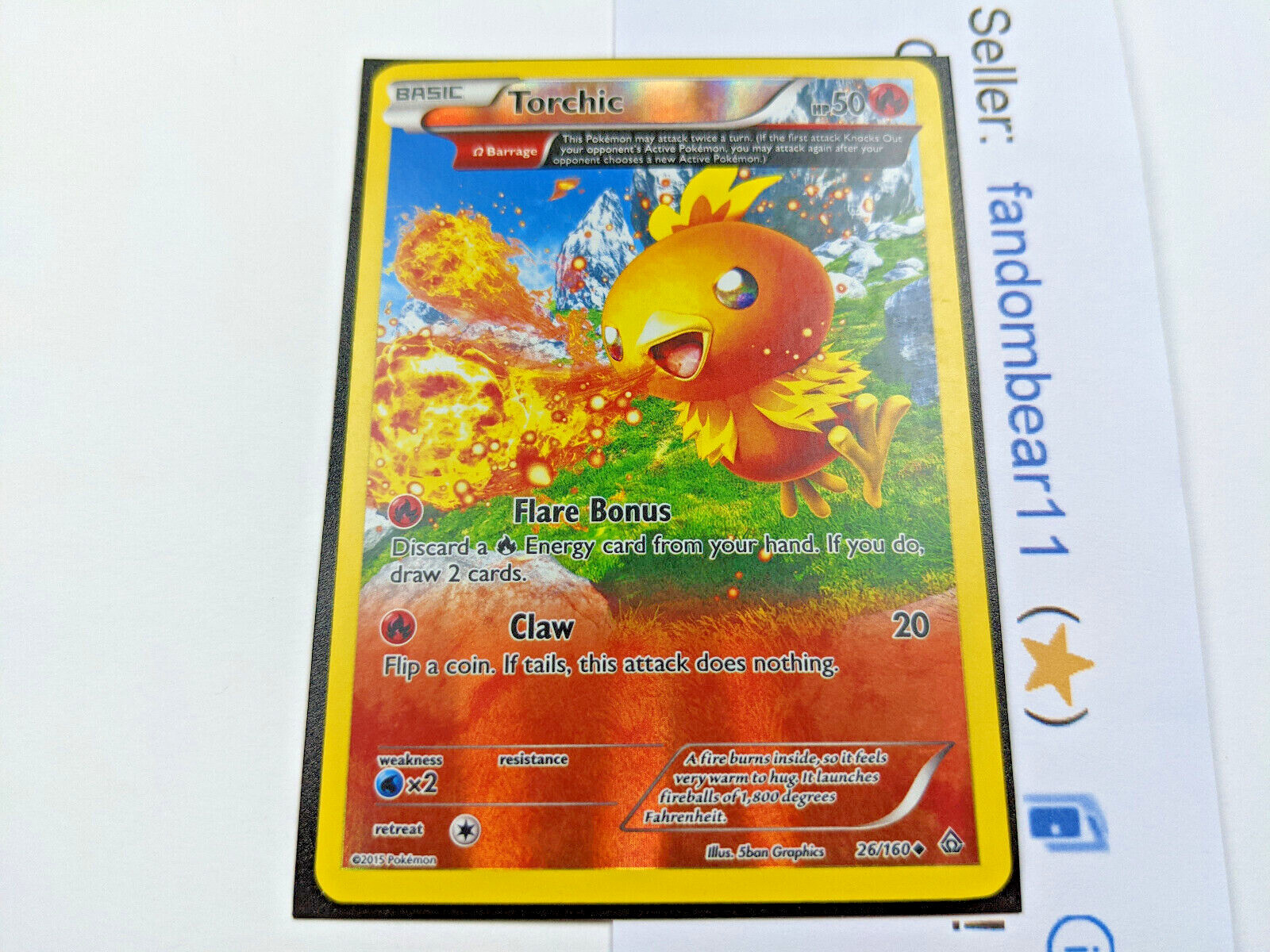 Torchic REVERSE HOLO FULL ART card 26/160 XY Primal Clash 2015 Pokemon ...