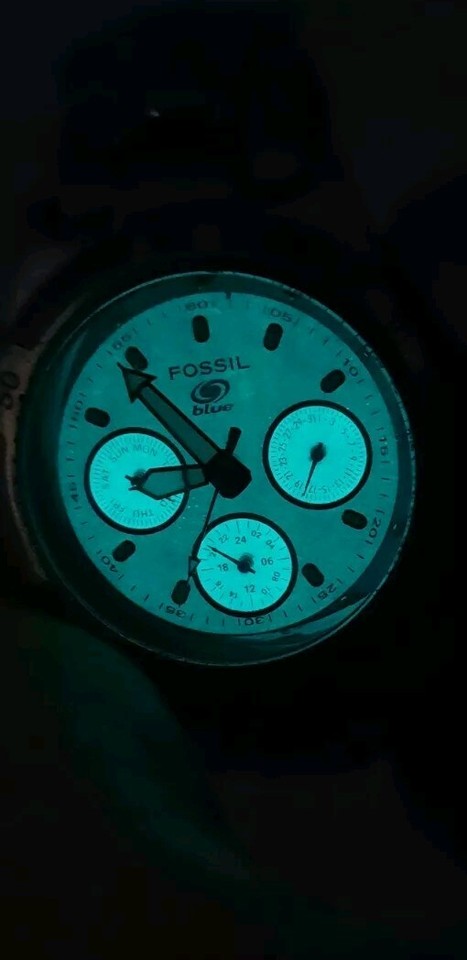 RARE & RUNNING! Fossil Dark Blue Face w/ Teal Illumination Button BQ ...
