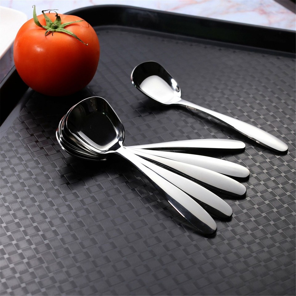 6Pcs Stainless Steel Square Soup Spoon Dinner Spoon Flat Spoon Flatware ...