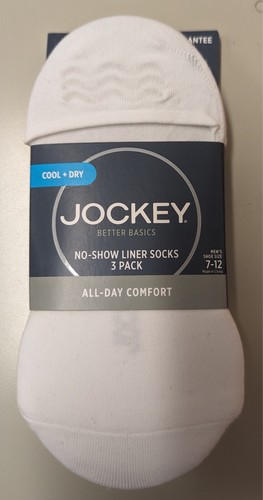 Men's Jockey No Show Liner Socks Grip Cool Dry Sox White - 3 Pairs ...