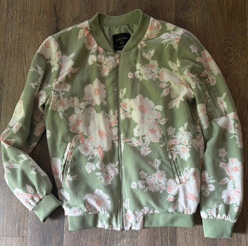 Love Tree Jacket Bomber Full Zip Sage Green Floral Lightweight Coat ...