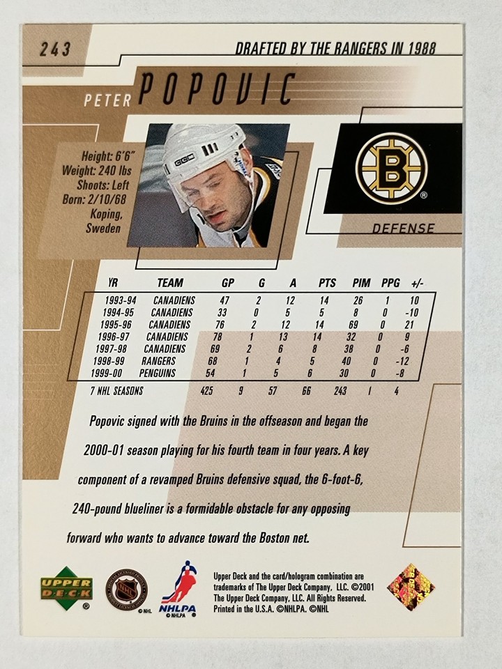 2000-01 Upper Deck #243 Peter Popovic | eBay