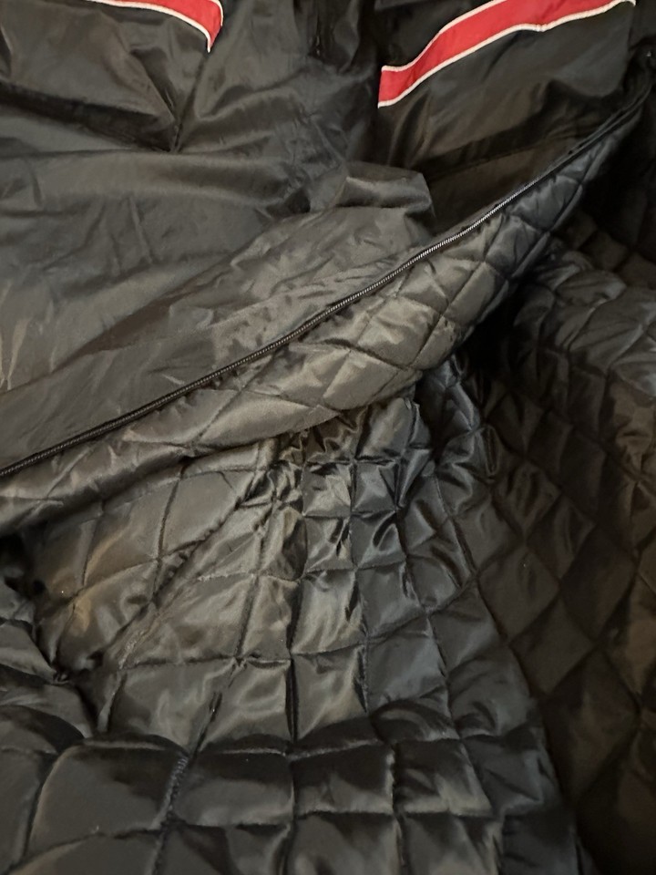 90s Guide Gear Snowsuit Snowmobile Black Red Belt Quilted Coveralls ...