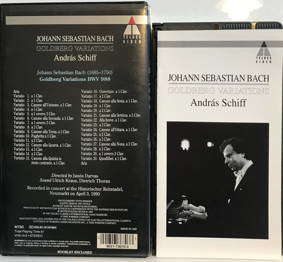 Johann Sebastian Bach : Andras Schiff : Goldberg Variations VHS Teldec ...