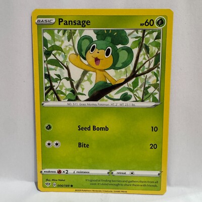 Pansage - 006/189 - Common - Darkness Ablaze - Pokemon Trading Card ...