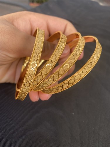 18k On4K Y Plain Gold Stack cartier Bracelet stackable Real 916 SET 4 ...