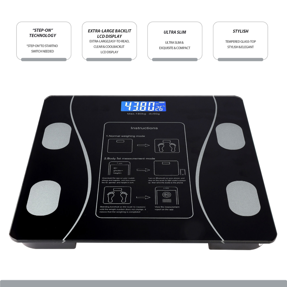 Digital Bathroom Scales Weighing Bluetooth Smart Body Fat BMI Monitor ...