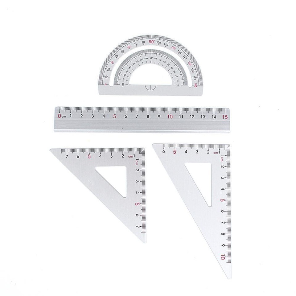 4Pcs Drawing Supplies Set Square Triangle Ruler Aluminum Protractor Z ...
