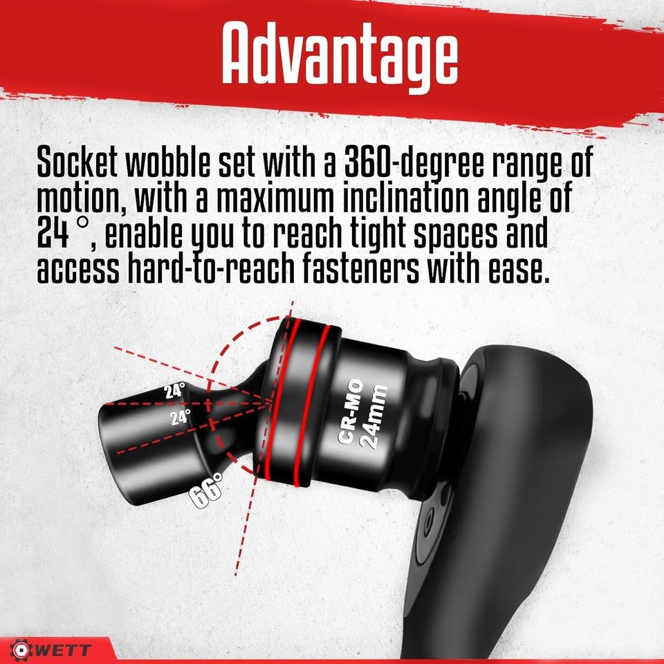18PCS 1/2 Drive Impact Swivel Socket Set Metric 6 Point Wobble 10-24mm ...