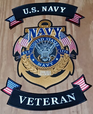 US NAVY CUSTOM "VETERAN" 11 by 9.25 inch Back Patch Up and Low Rockers ...