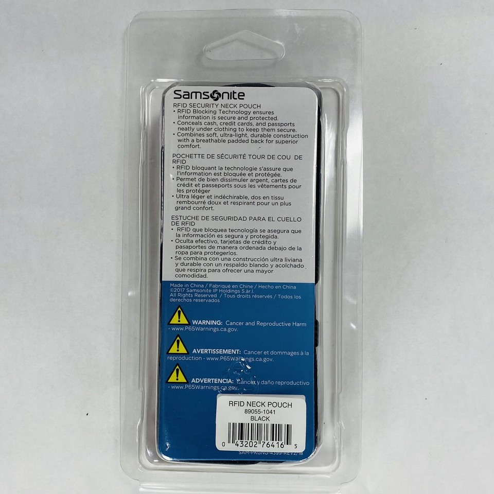 Samsonite RFID Security Neck Pouch, Black, Travel Passport ID Secure | eBay
