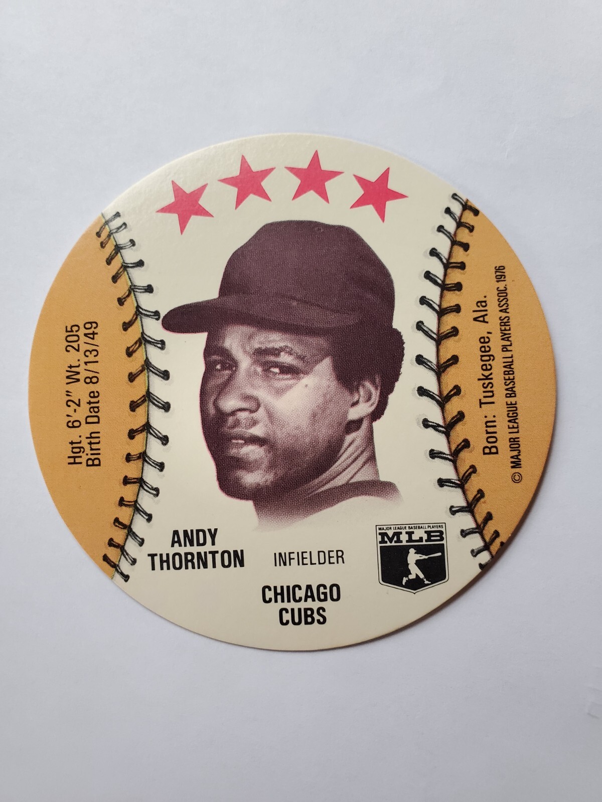 1976 MLB MSA CRANE Baseball Disc Isaly's & Sweet William ANDY THORNTON ...