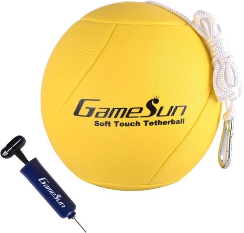 Tetherball Ball and Rope with Carabineer, Soft Touch, Portable Yellow ...