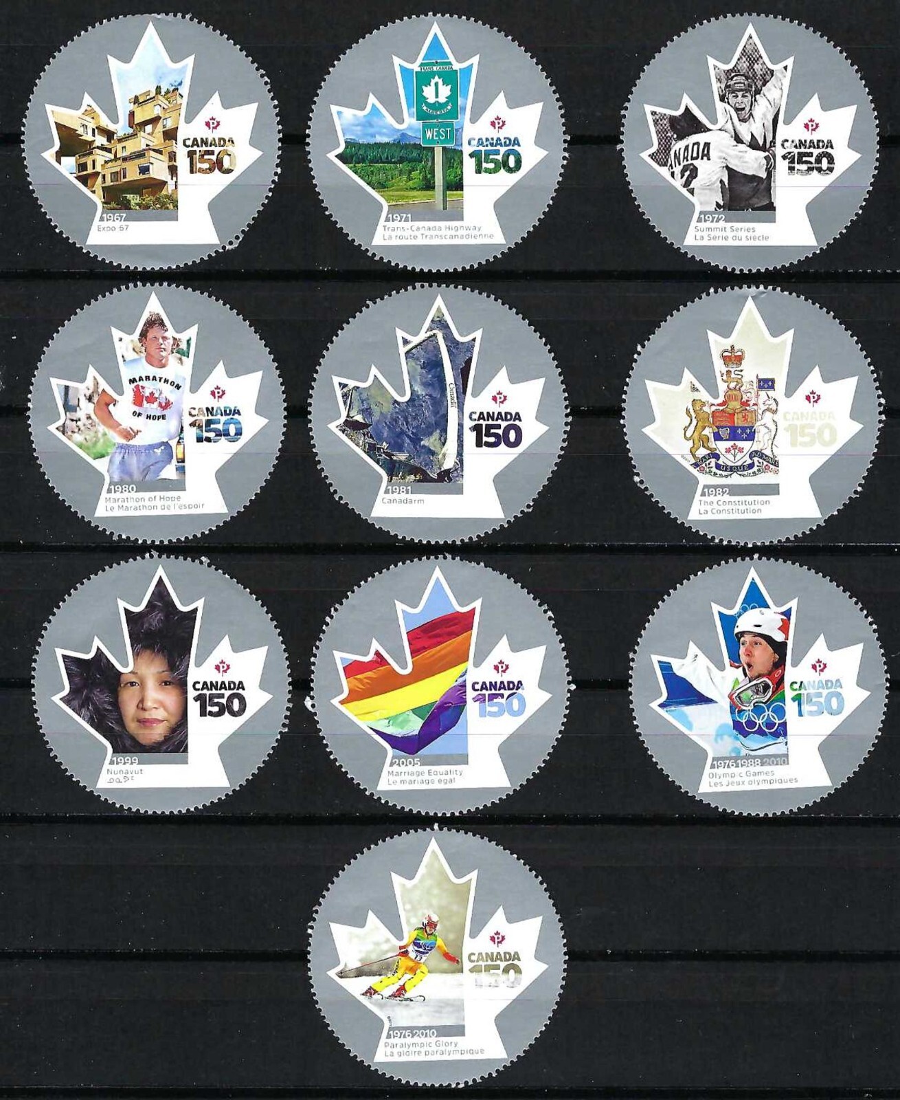 CANADA - UNITRADE 2999a/2999j - VFNH - FROM SOUVENIR SHEET - CANADA 150 ...