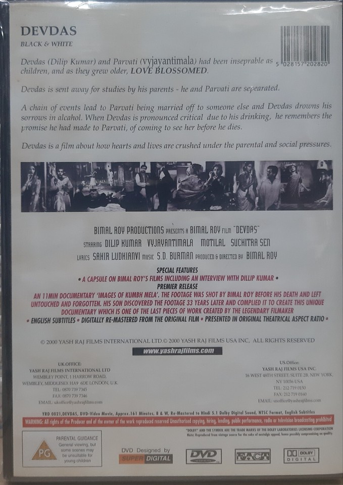 Devdas - Delip Kumat, Vyjayantimala, Bimal Roy - Bollywood Hindi Movie ...