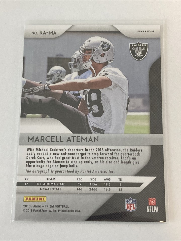 Marcell Ateman 2018 Panini Prizm Silver Rookie Autograph Auto Card #RA ...