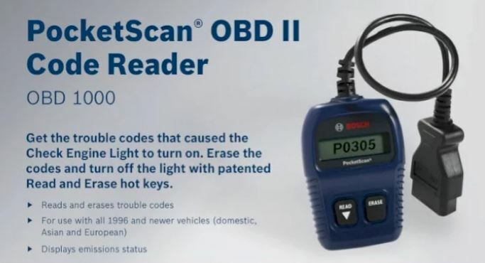 Bosch Pocket Scan OBD1000 OBD2 Code Reader Reads & Erase Engine Light ...