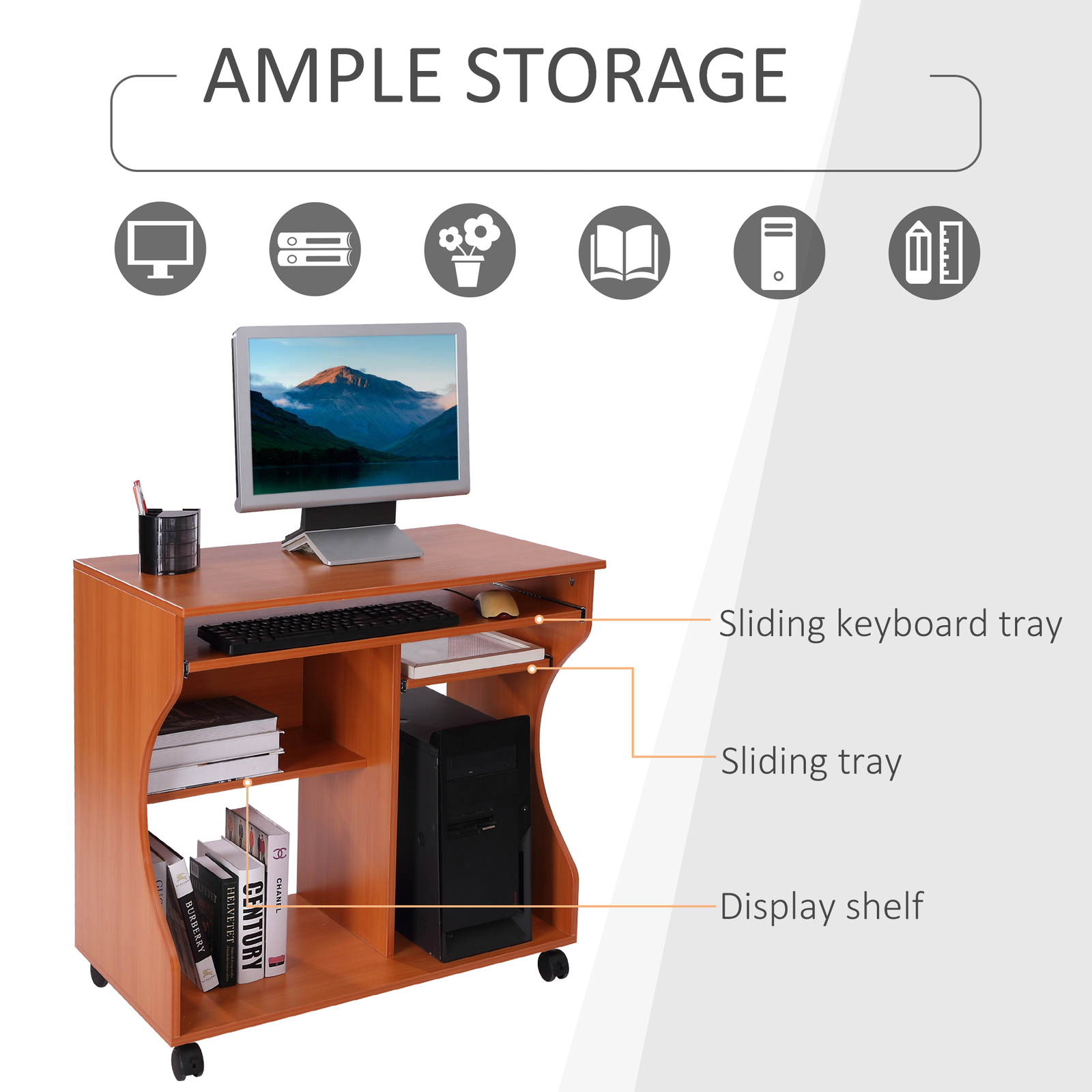 HOMCOM Computer Table Study Desk with Sliding Keyboard Tray, Cherry ...