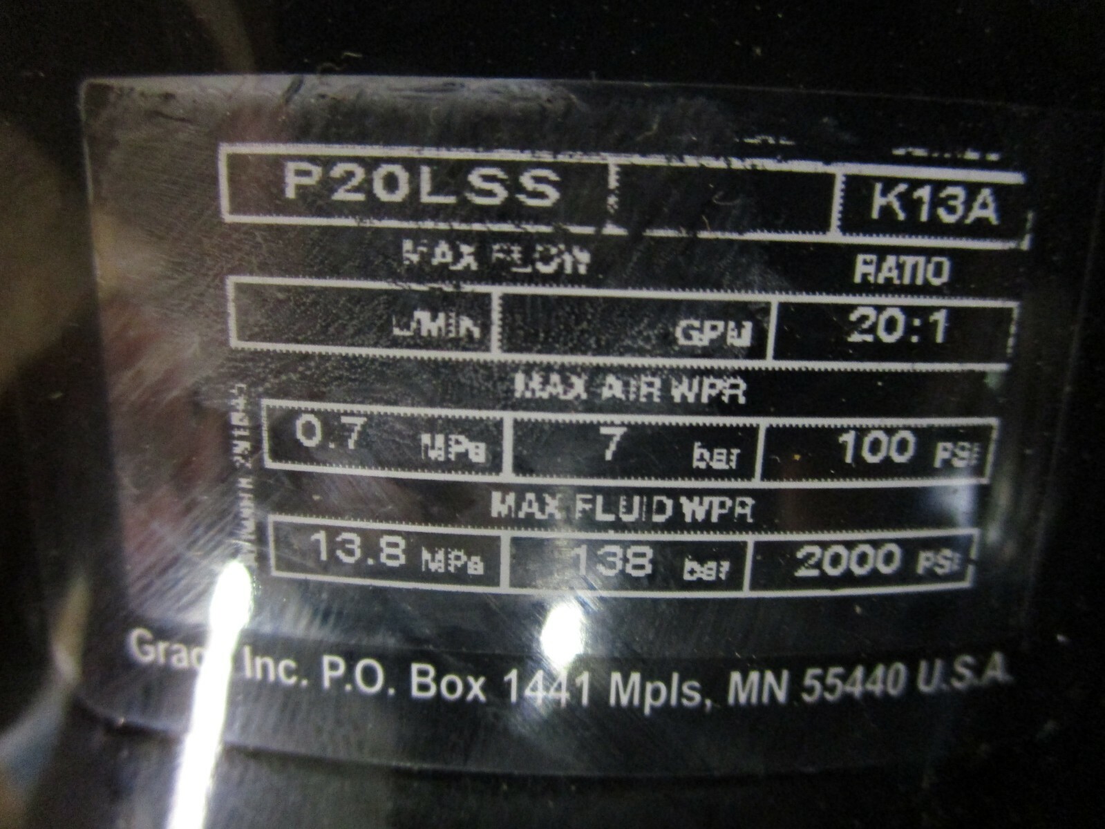 GRACO P20LSS K13A AIR PNEUMATIC C20 CHECK-MATE PUMP PACKAGE 20:1 ...
