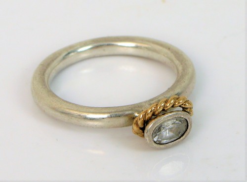 VTG DESIGNER SIGNED PANDORA ALE REMINDER CZ RING GOLD ROPE RAISED NICE ...