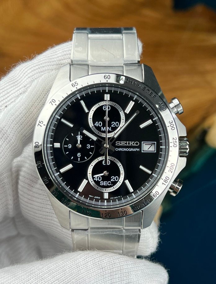 Seiko Spirit SBTR005 Black Dial Chronograph Stainless Steel Men's Watch | eBay