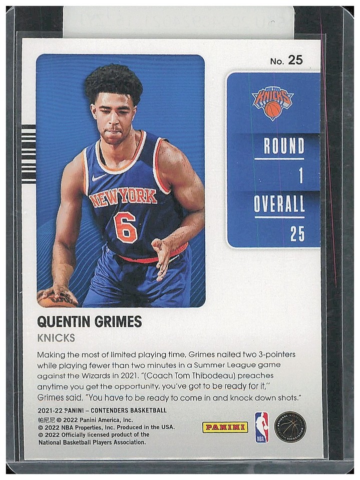2021 Panini Contenders Quentin Grimes 2021 Draft Class Contenders RC ...