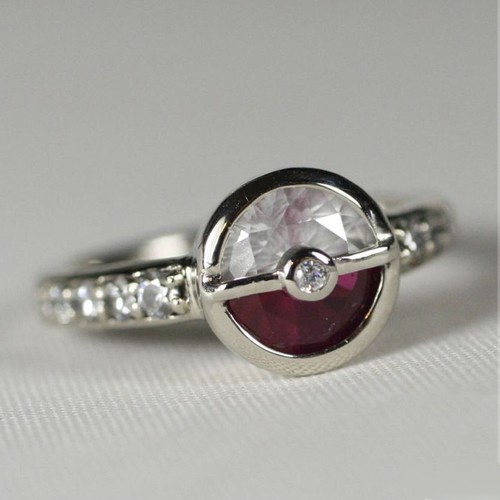 Poke Ball Pokemon Half Round 935 Argentium Silver White-Red Garnet ...