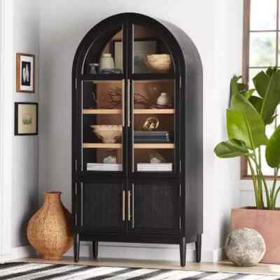Member's Mark Enzo Bookcase Storage Cabinet With Rattan Cabinet Doors ...